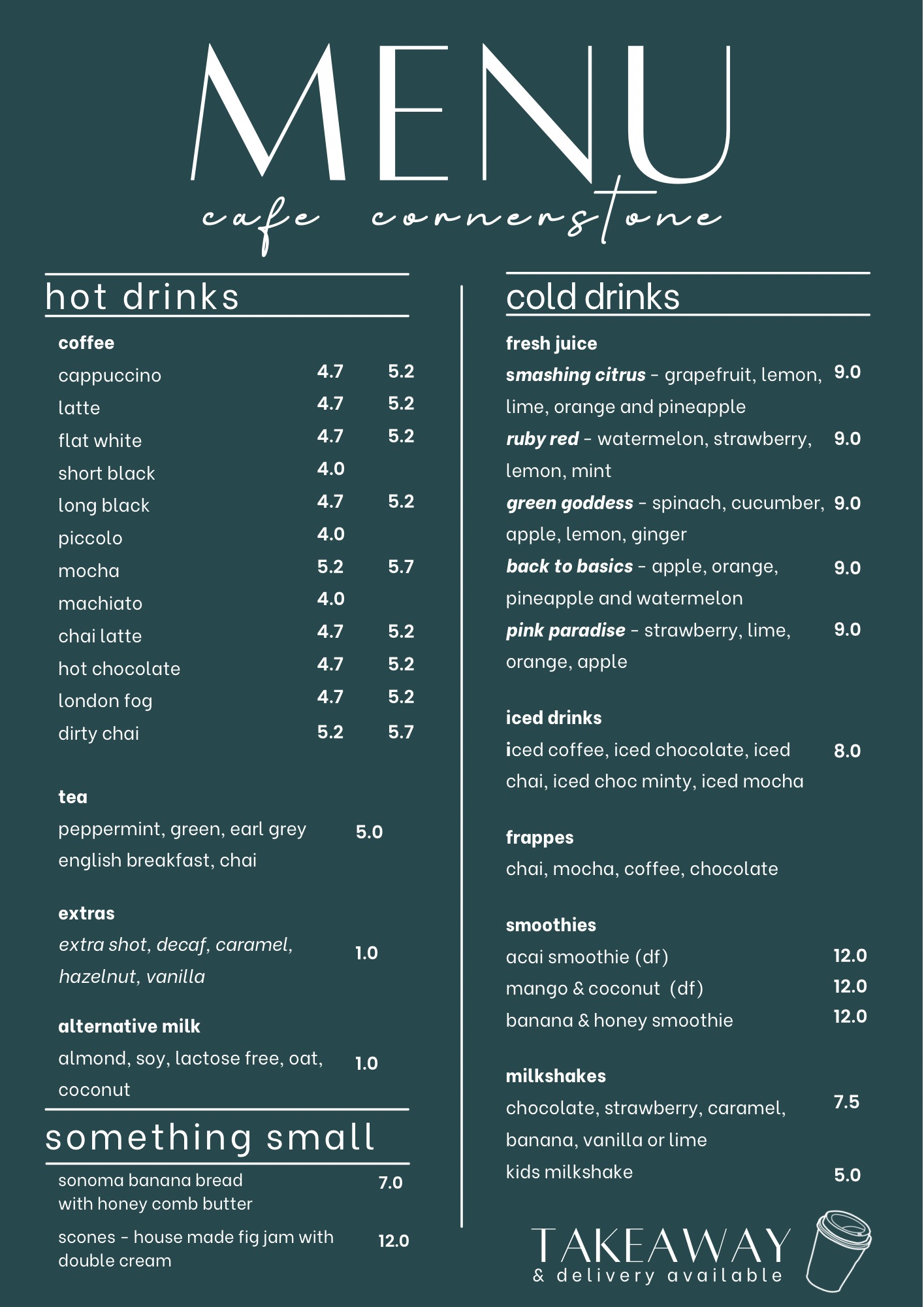 Cafe Menu – Cafe Cornerstone
